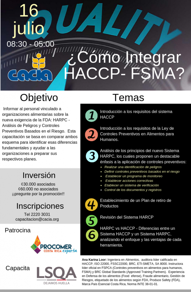 Curso: Adaptando HACCP a FSMA - CACIA Cámara Costarricense de la ...